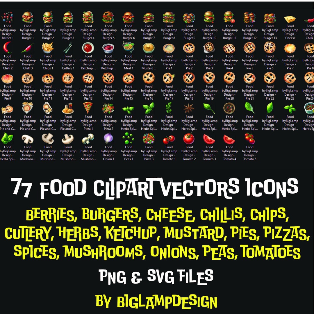 77 Food 300dpi PNG & SVG Digital Download Files Cafe Takeaway Menus ...