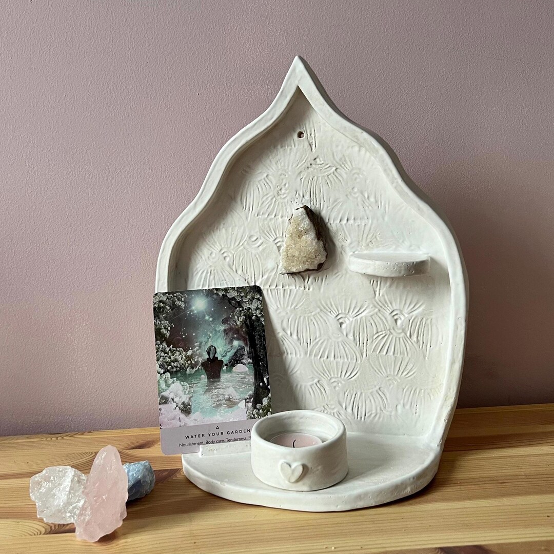 Handmade Matte White Ceramic Altar With Citrine, Candle Holder and Card ...
