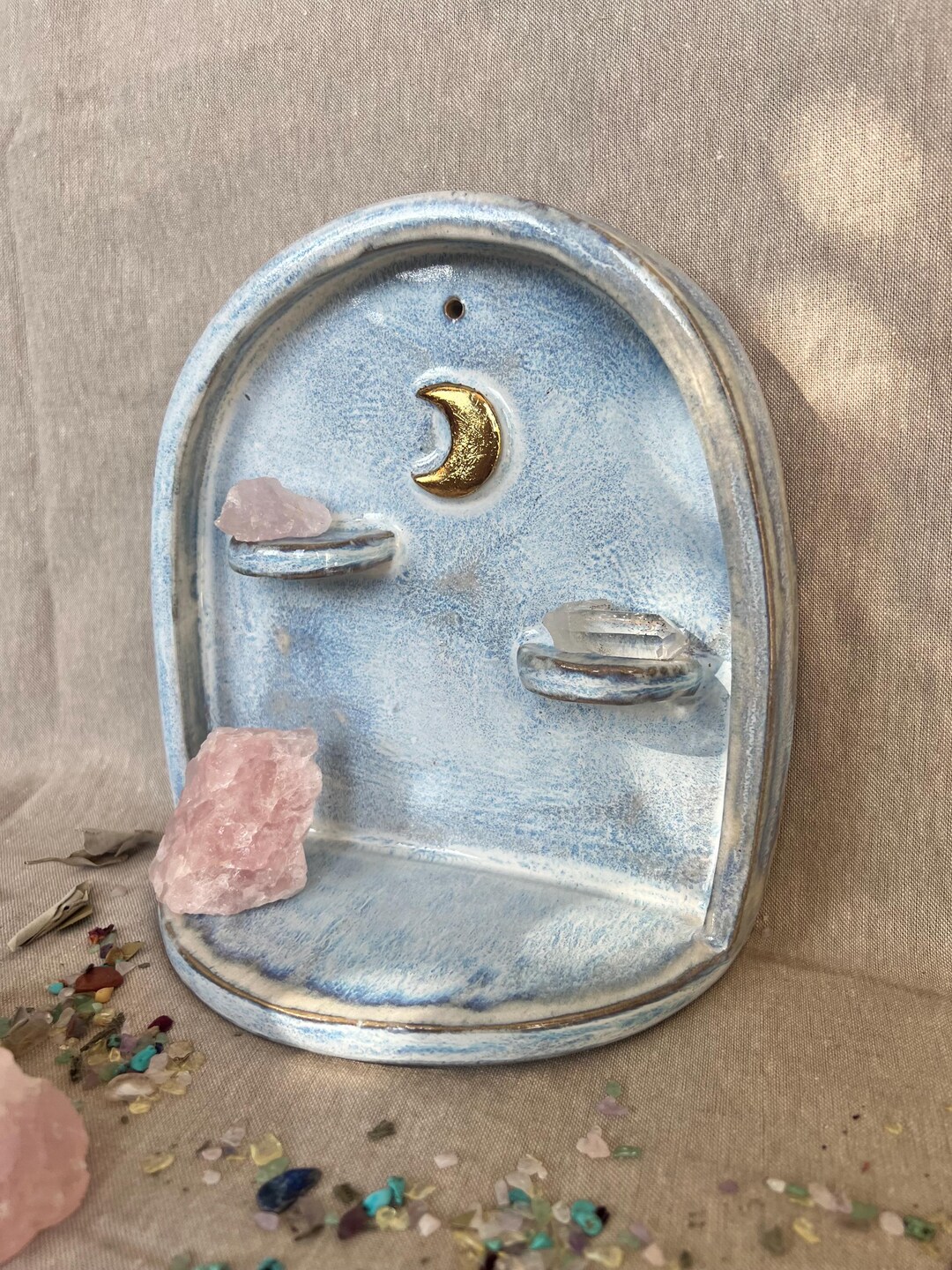Handmade Ceramic Blue Altar With Golden Moon - Etsy
