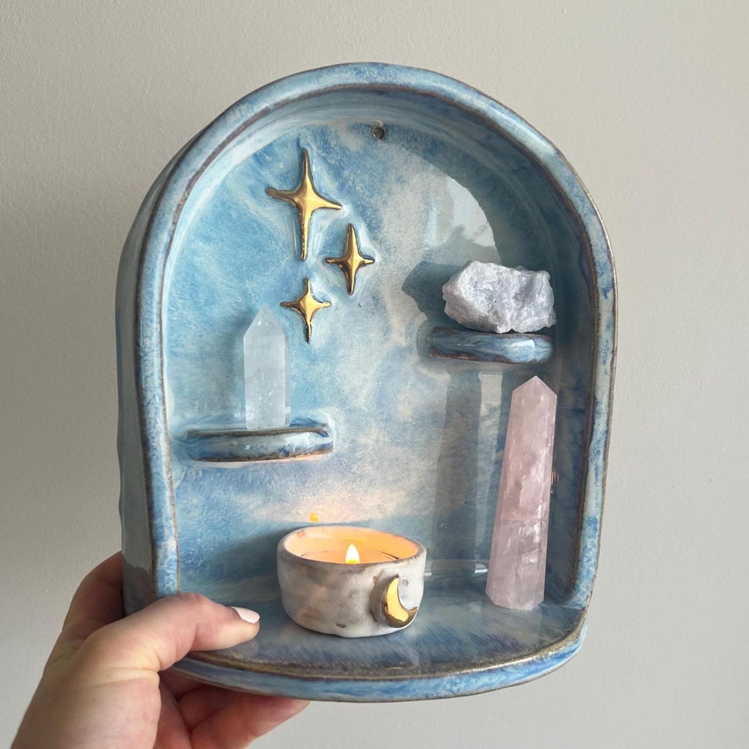 Handmade Ceramic Altar With 24k Gold Moon & Stars, Yoga Studio ...