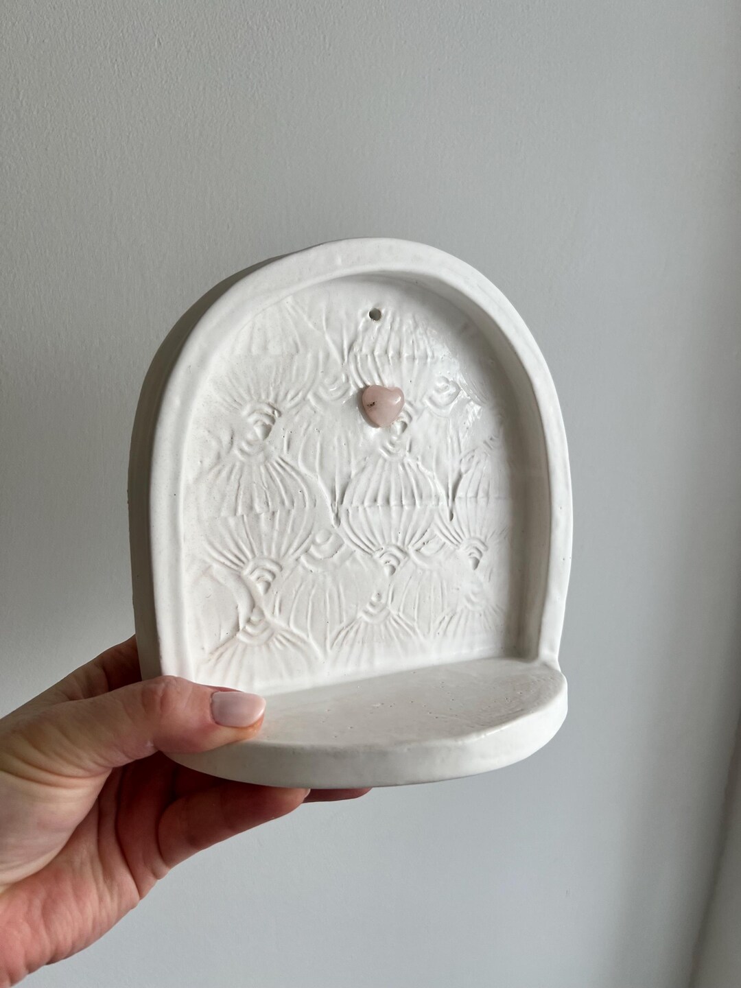 Handmade Ceramic Altar: White Altar With Rose Quartz Heart for Your ...