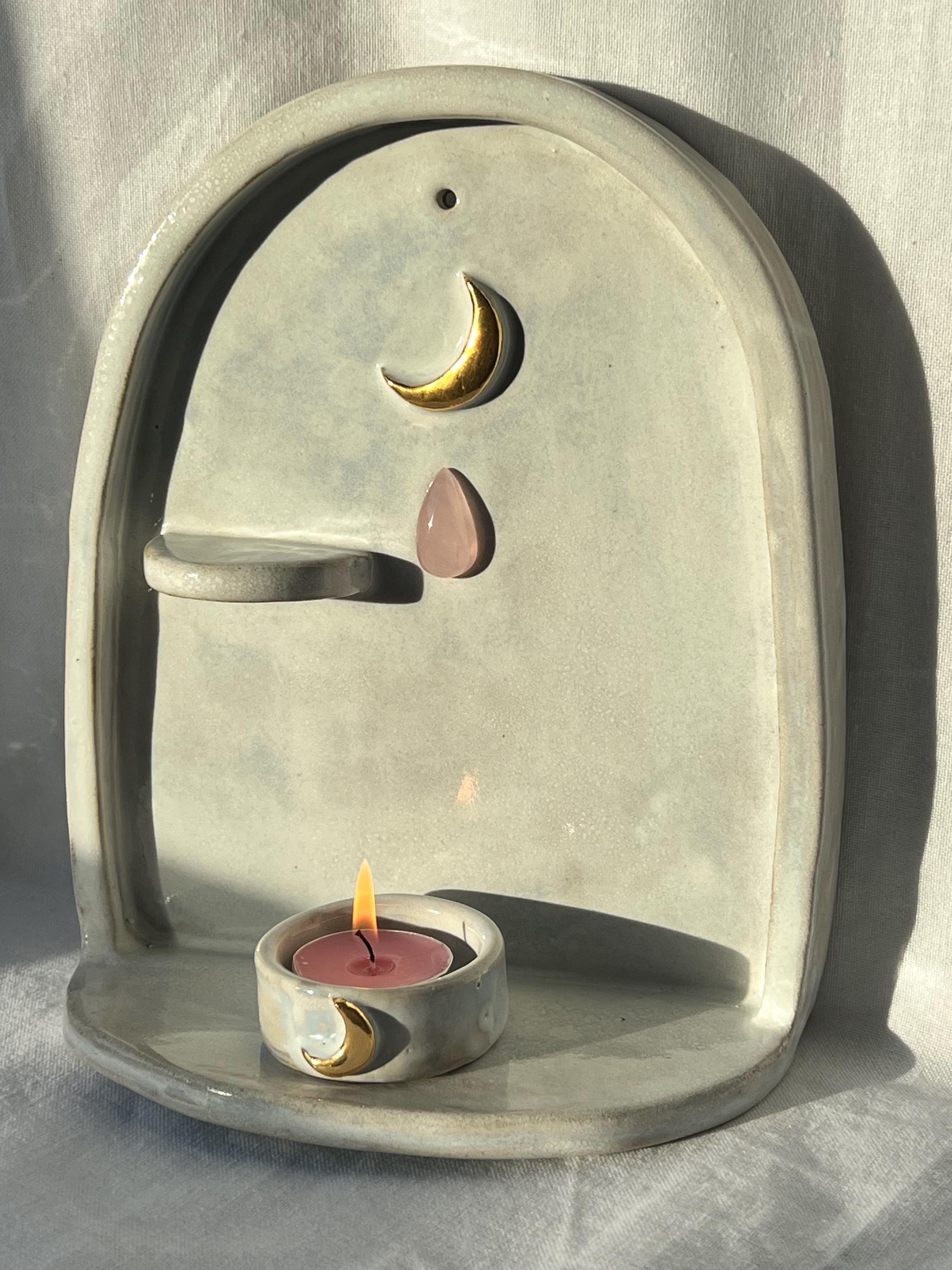 Handmade Ceramic Altar Shelf – Gold Moon, Spiritual Decor, Minimal ...