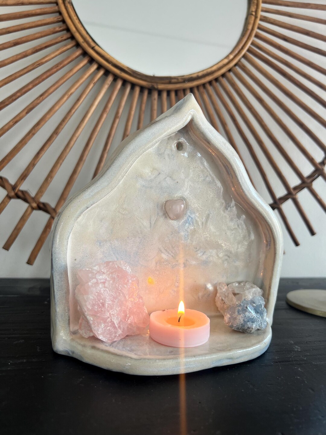 Ceramic Altar Rose Quartz Mini Heart Small Altar Bedroom Decoration ...