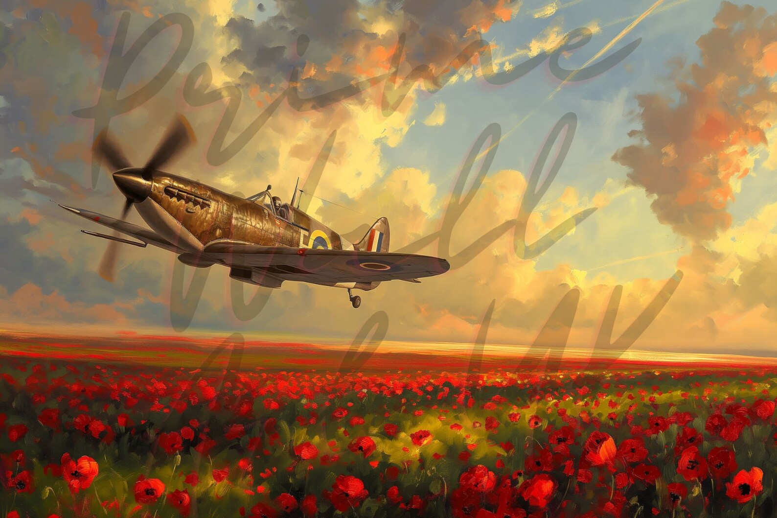 Spitfire WW2 Canvas Poster Digital Download RAF Remembrance Plane Poppy ...