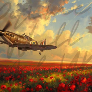 Spitfire WW2 Canvas Poster Digital Download RAF Remembrance Plane Poppy ...