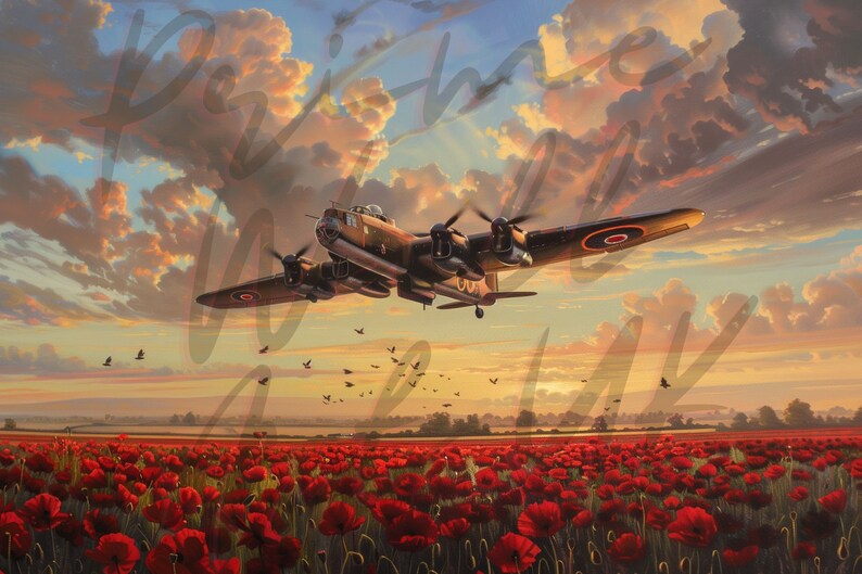 Lancaster WW2 Canvas Poster Digital Download RAF Remembrance Poppy ...