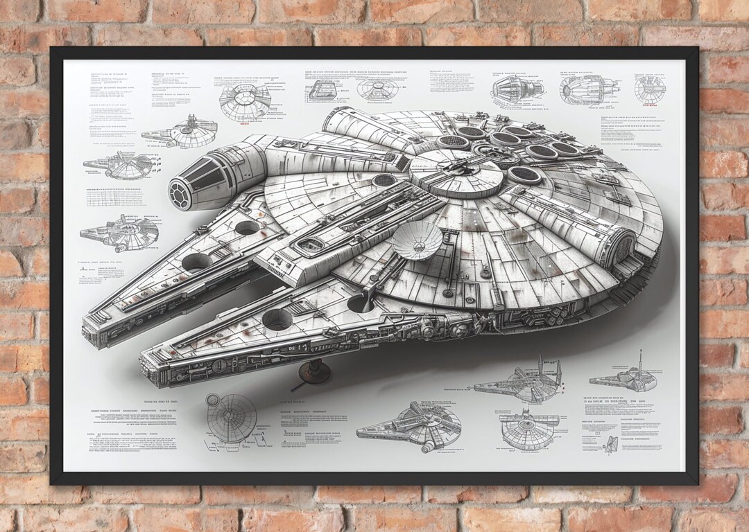 Star Wars Millennium Falcon Poster Technical Sketch Wall Art Digital ...