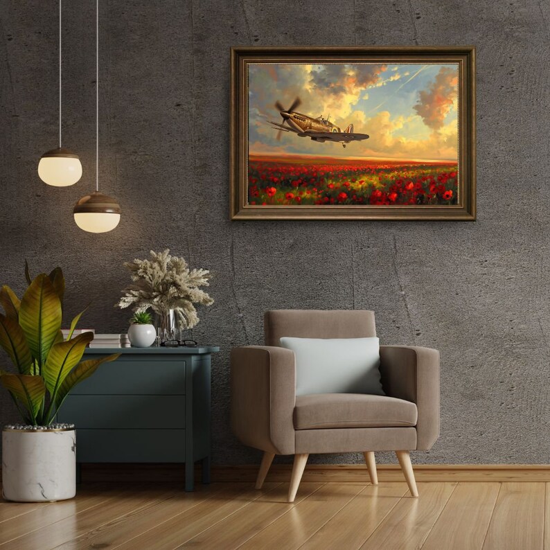 Spitfire WW2 Canvas Poster Digital Download RAF Remembrance Plane Poppy ...