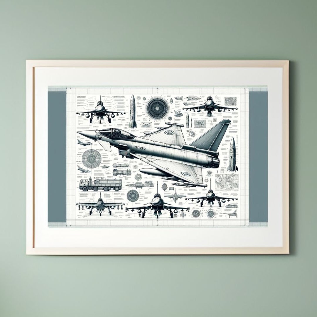 Eurofighter Typhoon RAF Technical Sketch Canvas Poster Wall Art Digital ...