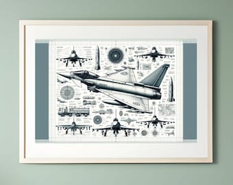 Spitfire WW2 RAF Canvas Poster Technical Sketch Wall Art Digital ...
