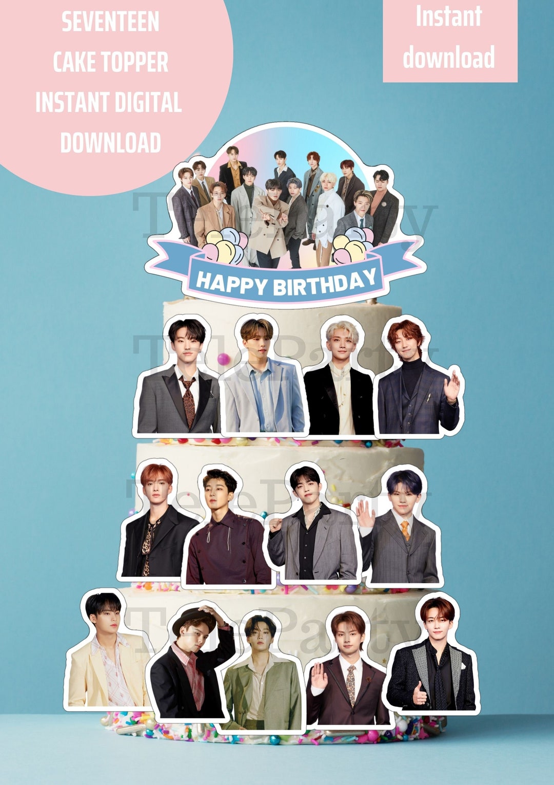 Seventeen Cake Topper, Seventeen Printable Cake Topper, Digital Party ...