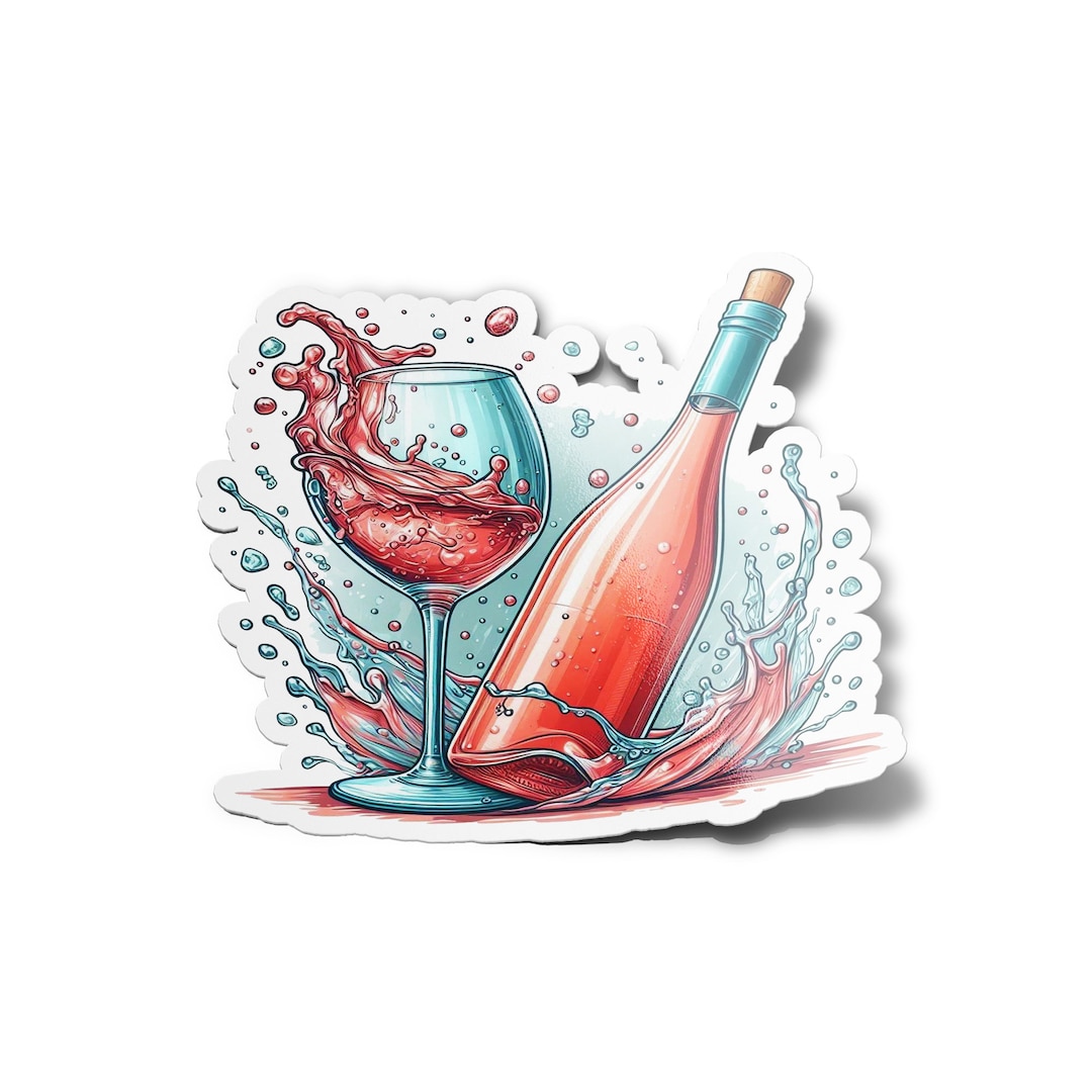 STICKERS Pack Summer Rosé Wine Glass & Bottle Illustrated With Ice ...