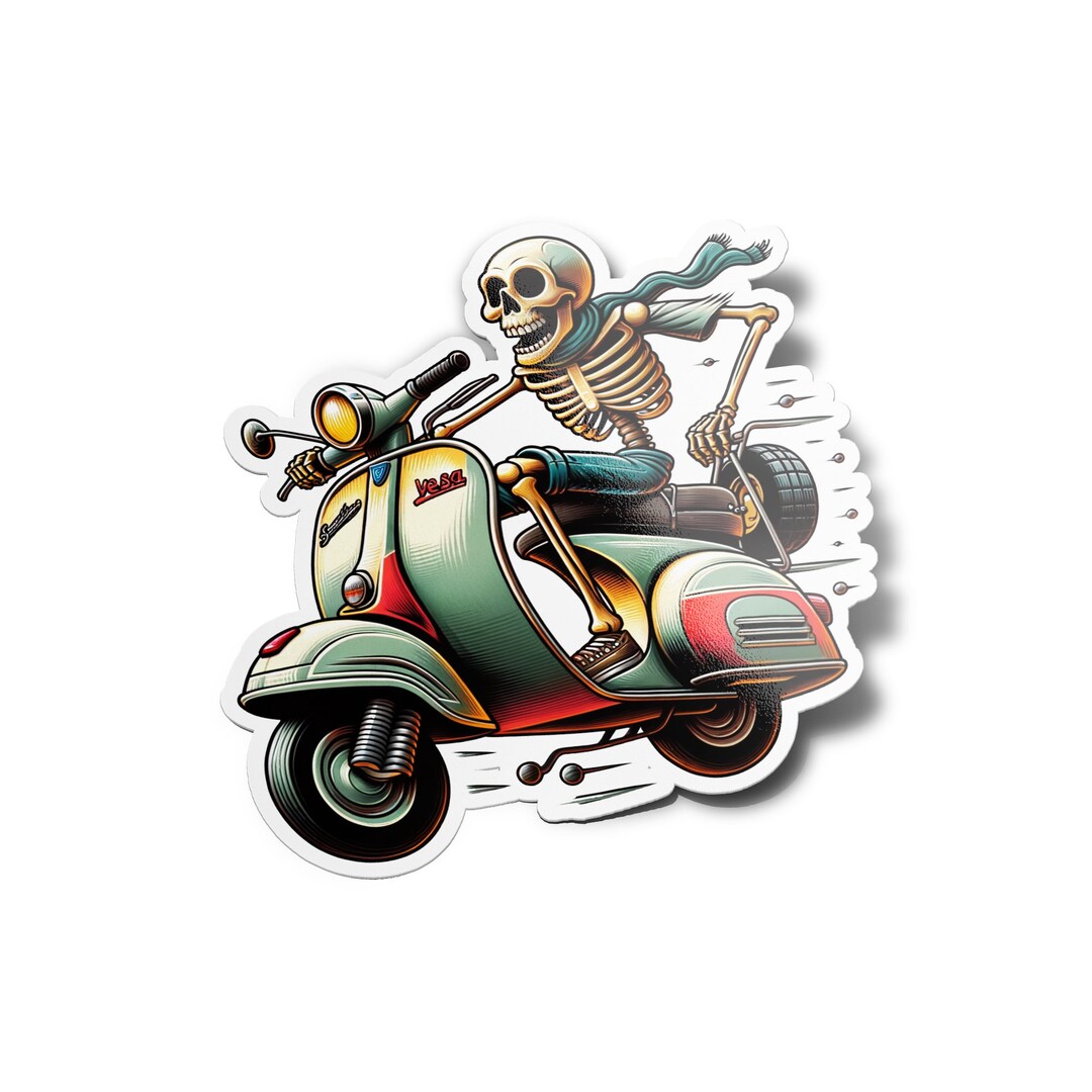 Pack STICKERS STICKERS Skeleton Vespa Playful Riding Scooter Vintage ...