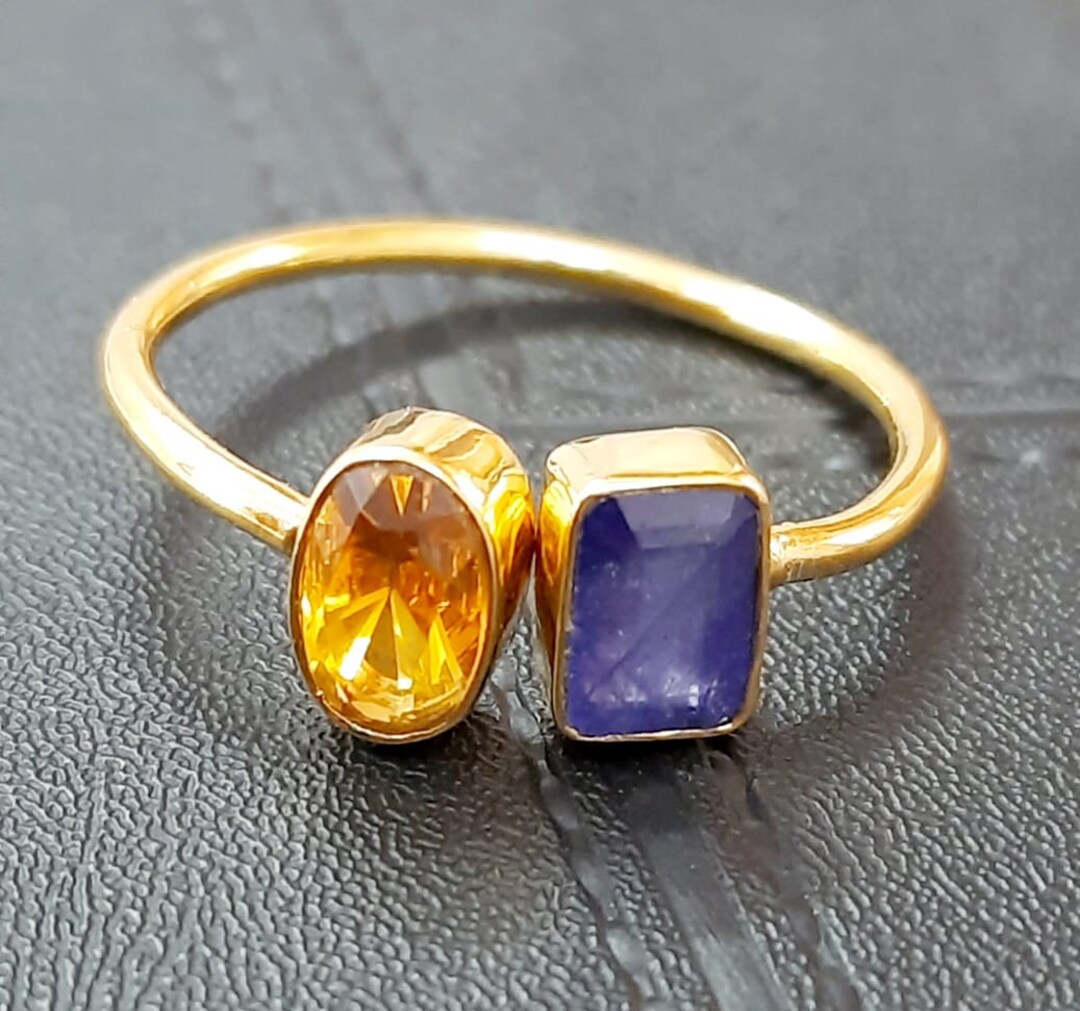 Duo Birthstone Ring, Two Birthstone Ring, Couple Birthstone Ring, Ring ...