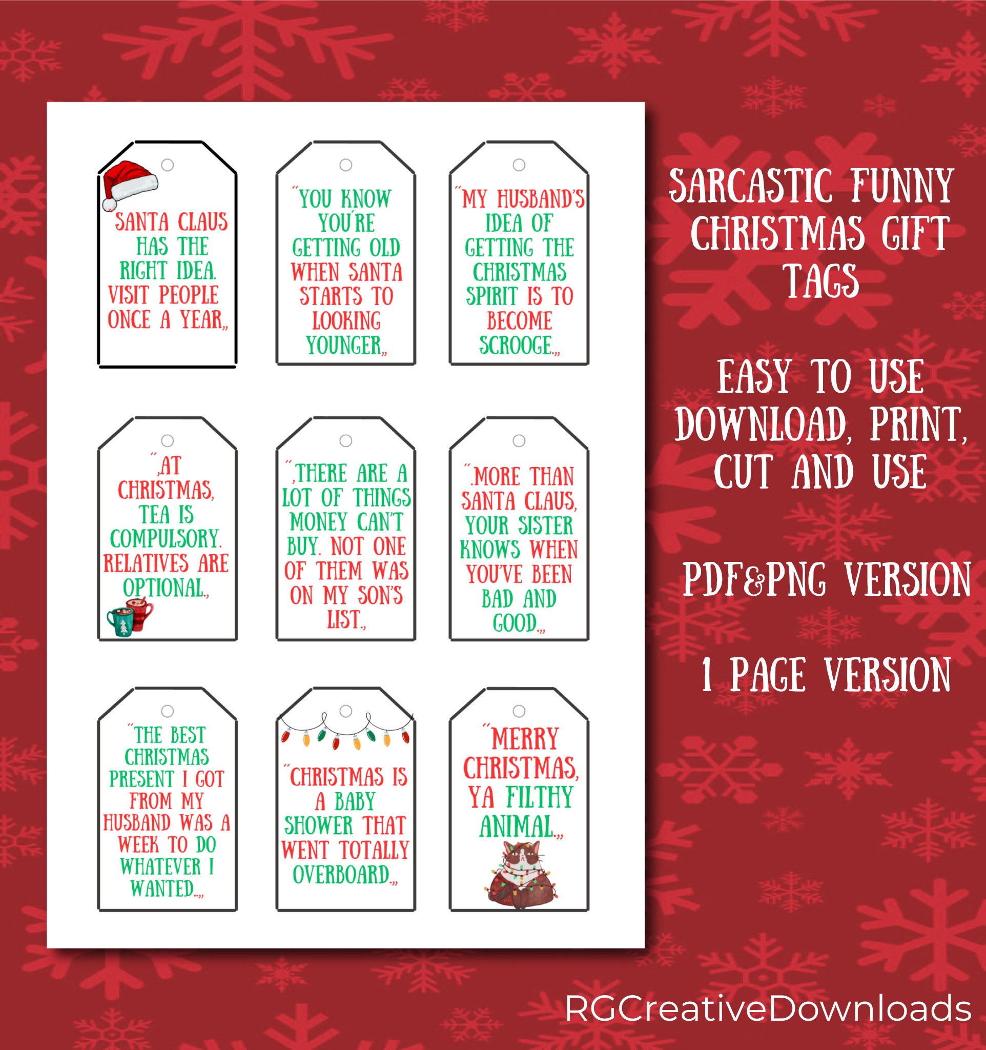 Funny, Sarcastic Christmas Gift Tags, Printable, Instant Download - Etsy