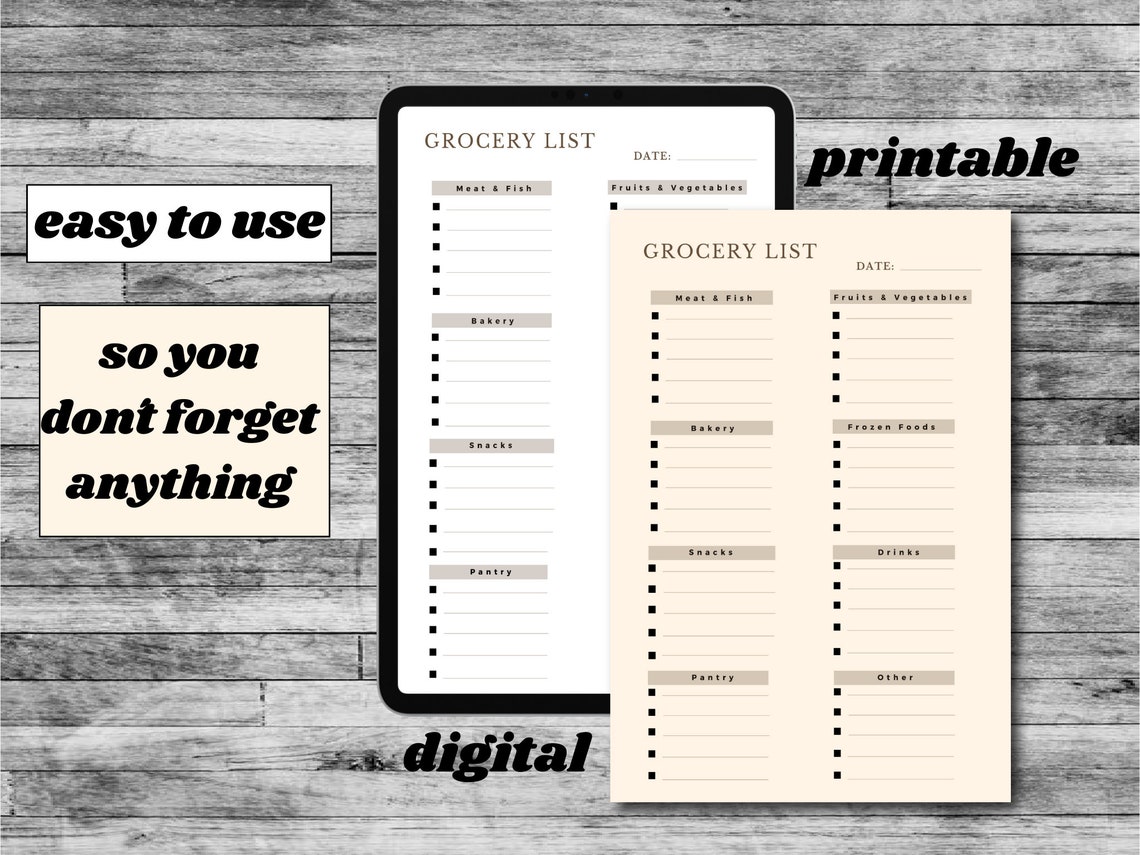 Digital Grocery List, Digital Download, Grocery Shopping List ...
