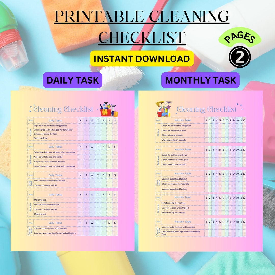 Cleaning Checklist, EDITABLE Cleaning Planner, Cleaning Schedule ...