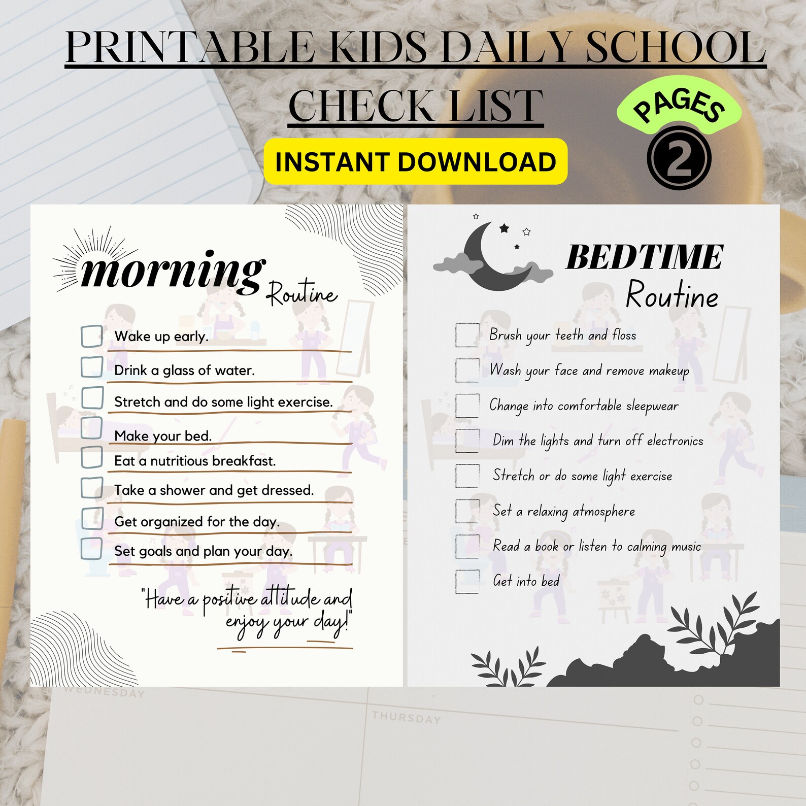 Kids Daily School Checklist Schedule Printable, Editable Chore Chart ...