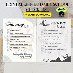 Kids Daily School Checklist Schedule Printable, Editable Chore Chart ...