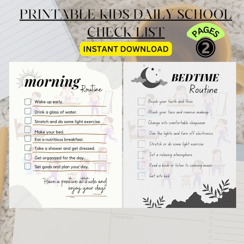 Kids Daily School Checklist Schedule Printable, Editable Chore Chart ...