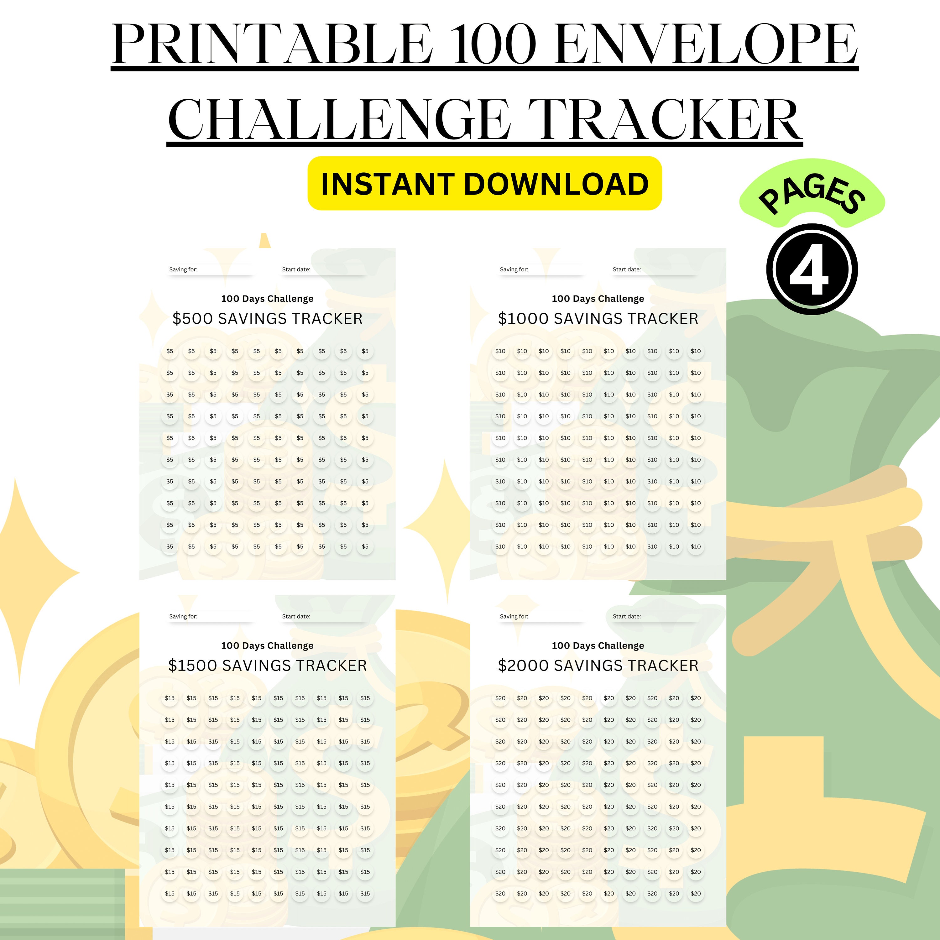 100 Envelope Challenge Tracker EDITABLE Envelope Challenge - Etsy