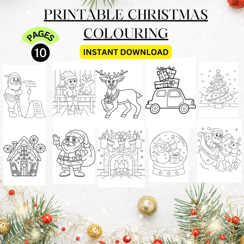 Christmas Colouring Printable Pages Digital Download Kids - Etsy