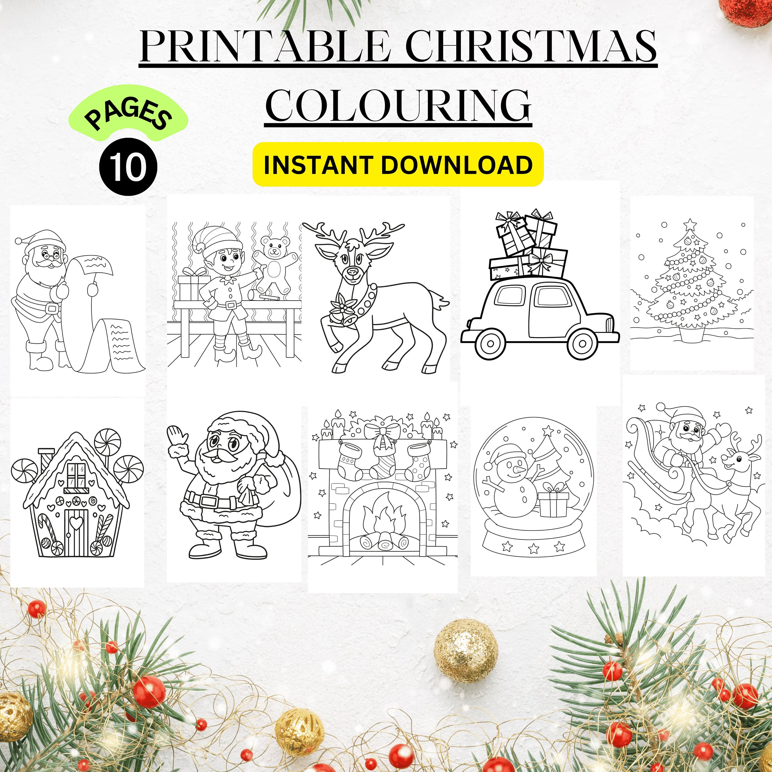 Christmas Colouring Printable Pages Digital Download Kids - Etsy