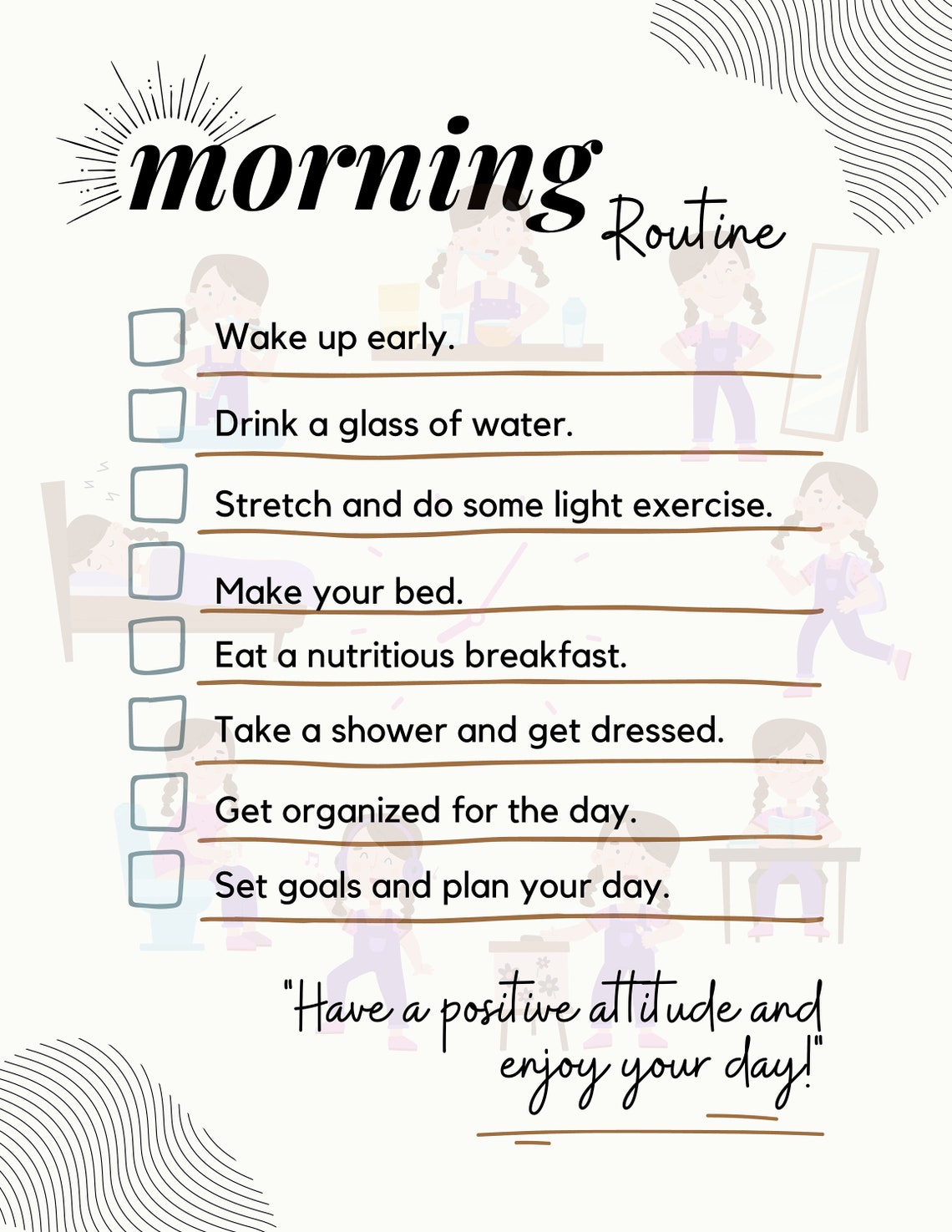 Kids Daily School Checklist Schedule Printable, Editable Chore Chart ...