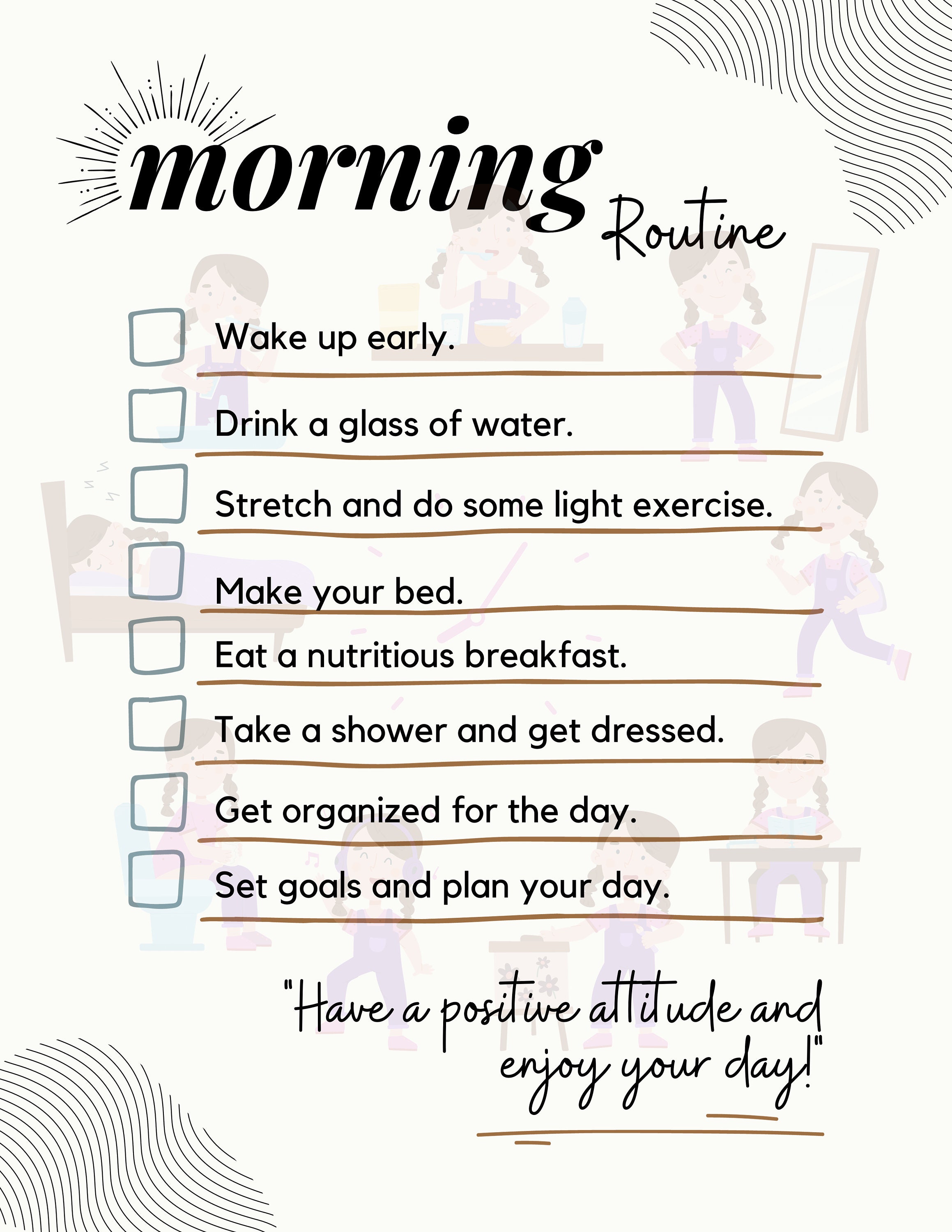 Kids Daily School Checklist Schedule Printable, Editable Chore Chart ...