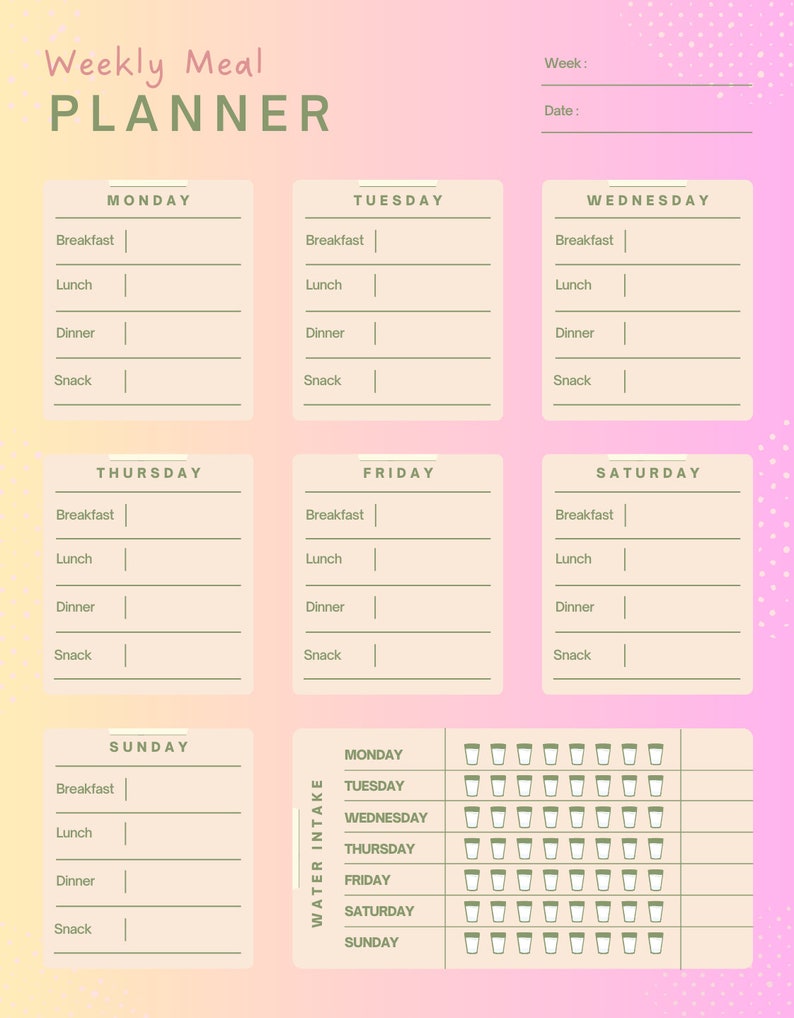 Weekly Meal Planner Landscape Printable, Grocery List Printable, Meal ...