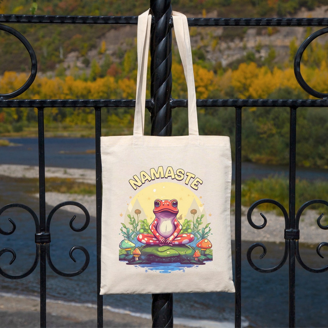 Frog Mushroom Tote Bag, Namaste Frog Mushroom, Cute Mushroom Tote Bag ...