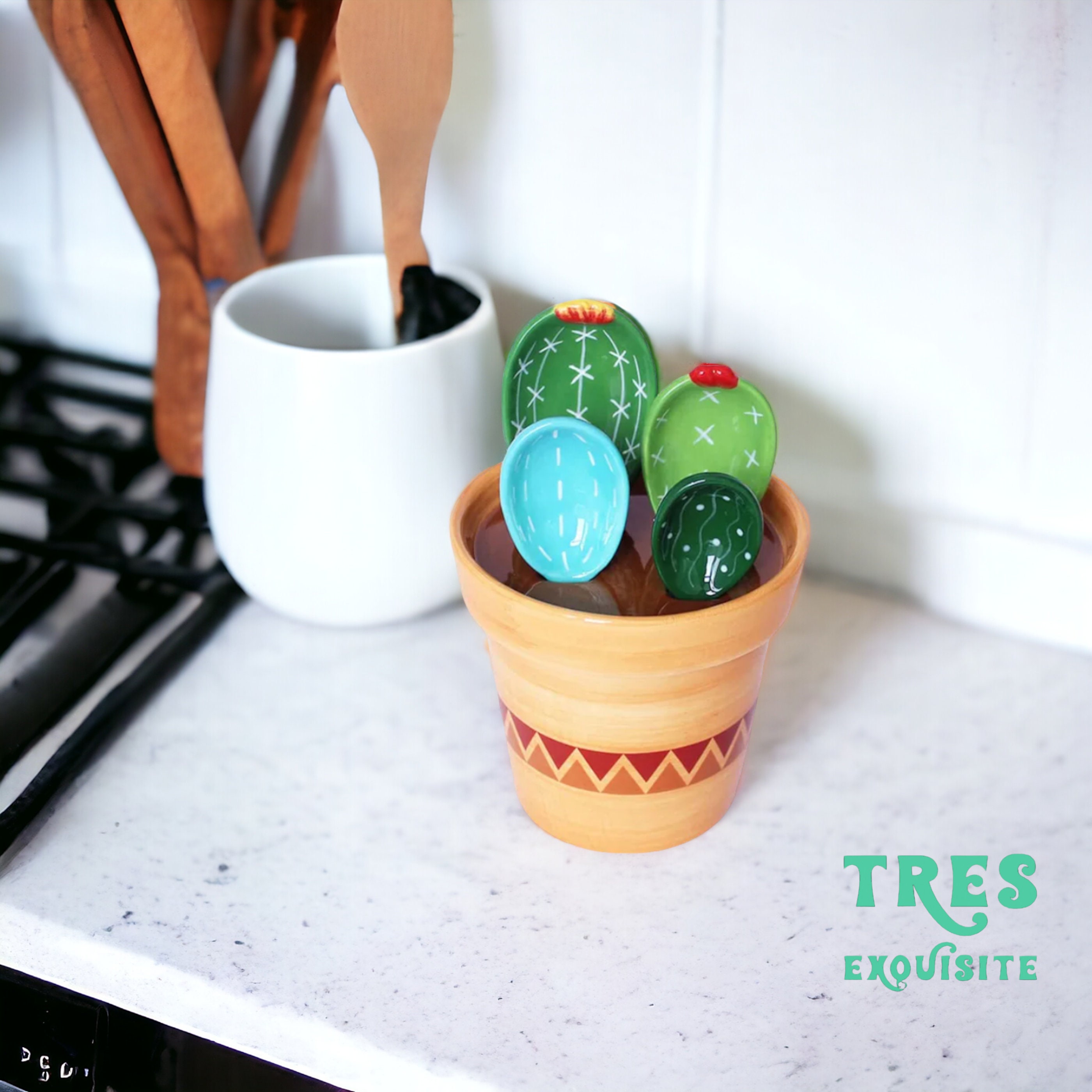 Cactus Measuring Cup, Spoons Gift Set Porcelain Kitchenware Unique ...