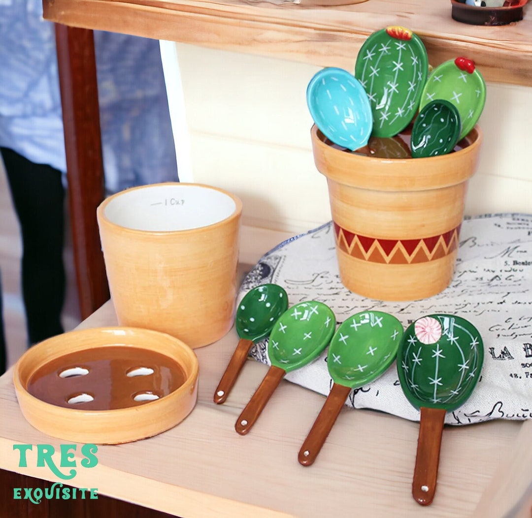 Cactus Measuring Cup, Spoons Gift Set Porcelain Kitchenware Unique ...