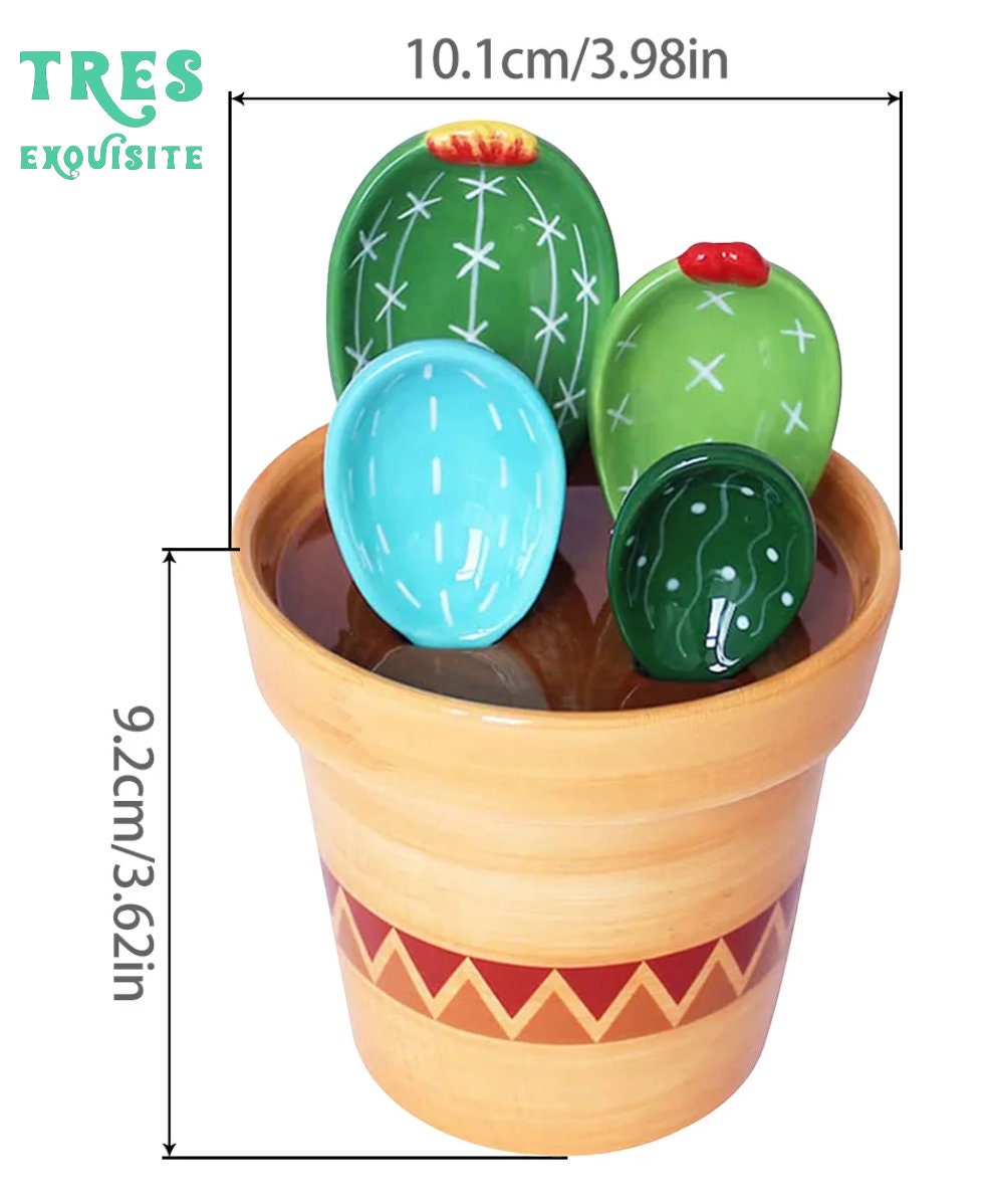 Cactus Measuring Cup, Spoons Gift Set Porcelain Kitchenware Unique ...