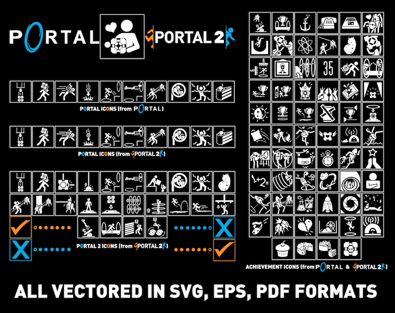 Portal and Portal 2 Icons, Logos, Warning Pictograms Vector Pack - Etsy