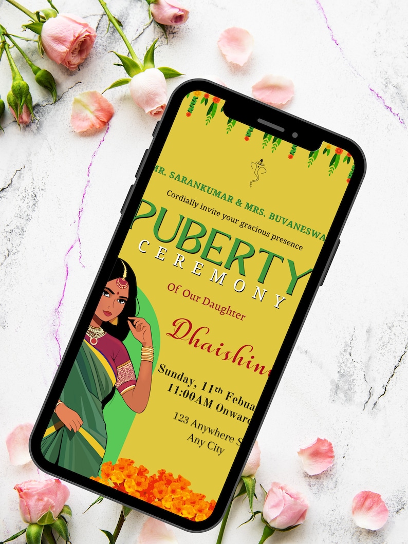 Half Saree Ceremony Invitation & Puberty Ceremony Invitation Digital ...