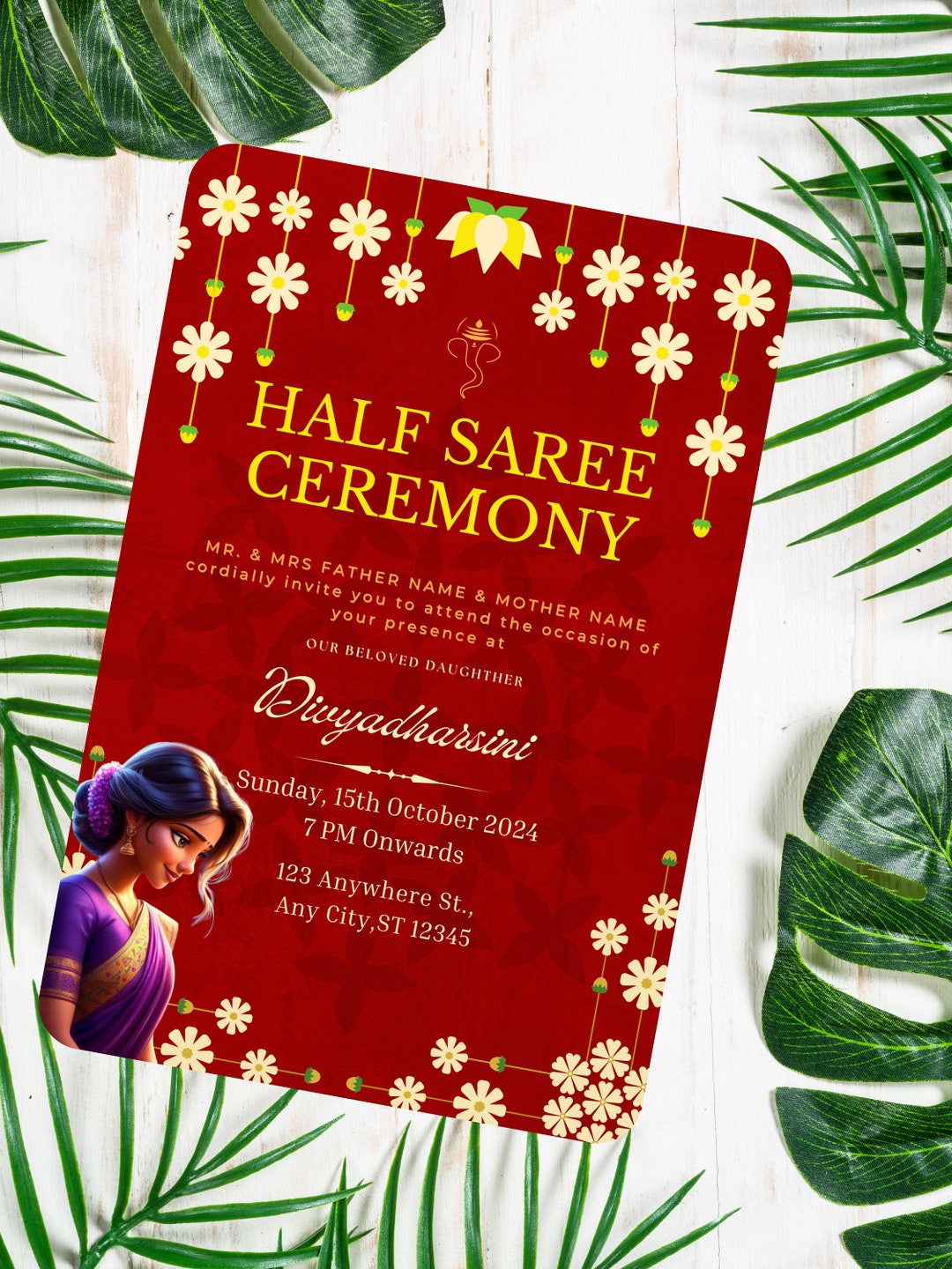 Half Saree Ceremony Invitation & Puberty Ceremony Invitation Digital ...