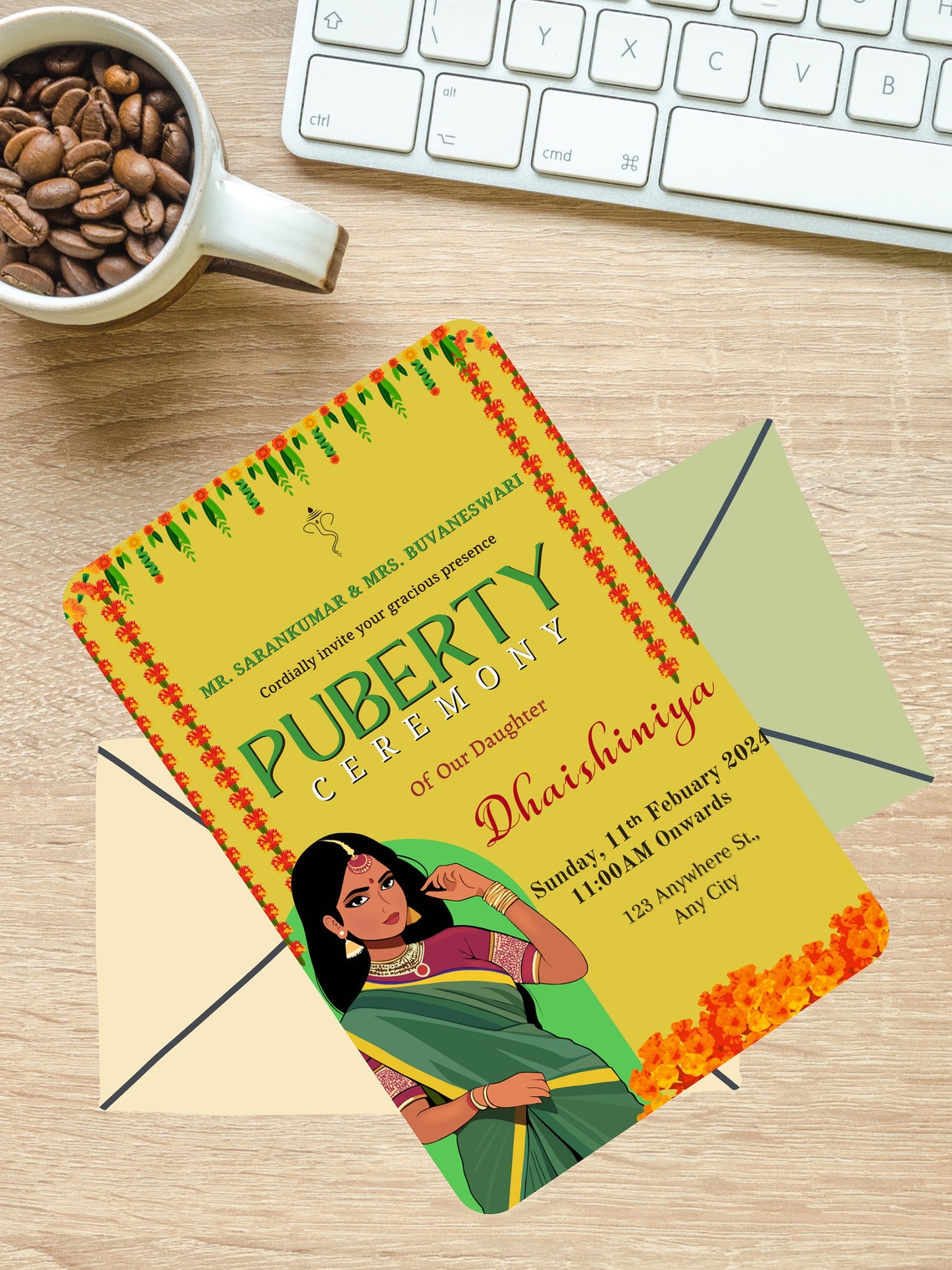 Half Saree Ceremony Invitation & Puberty Ceremony Invitation Digital ...