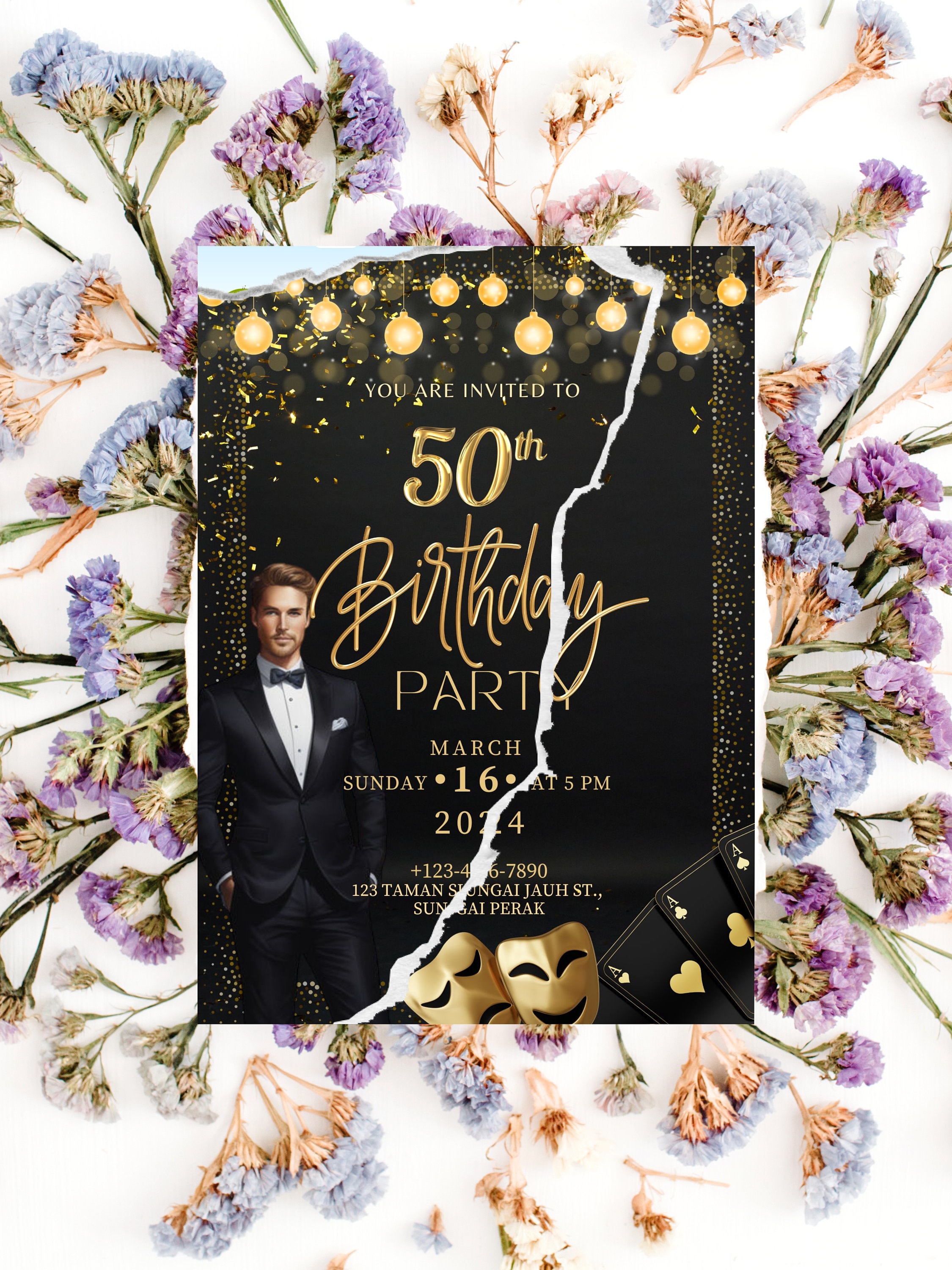 50th Birthday Invitation Digital Template Canva Editable and Printable ...