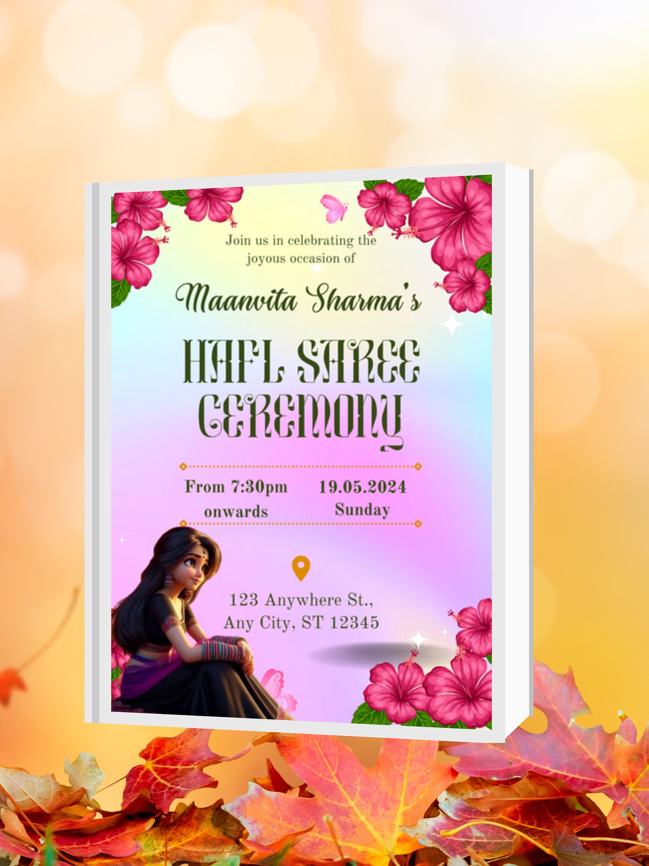Half Saree Ceremony Invitation & Puberty Ceremony Invitation Digital ...