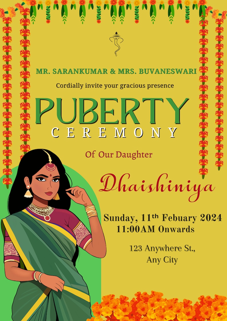 Half Saree Ceremony Invitation & Puberty Ceremony Invitation Digital ...