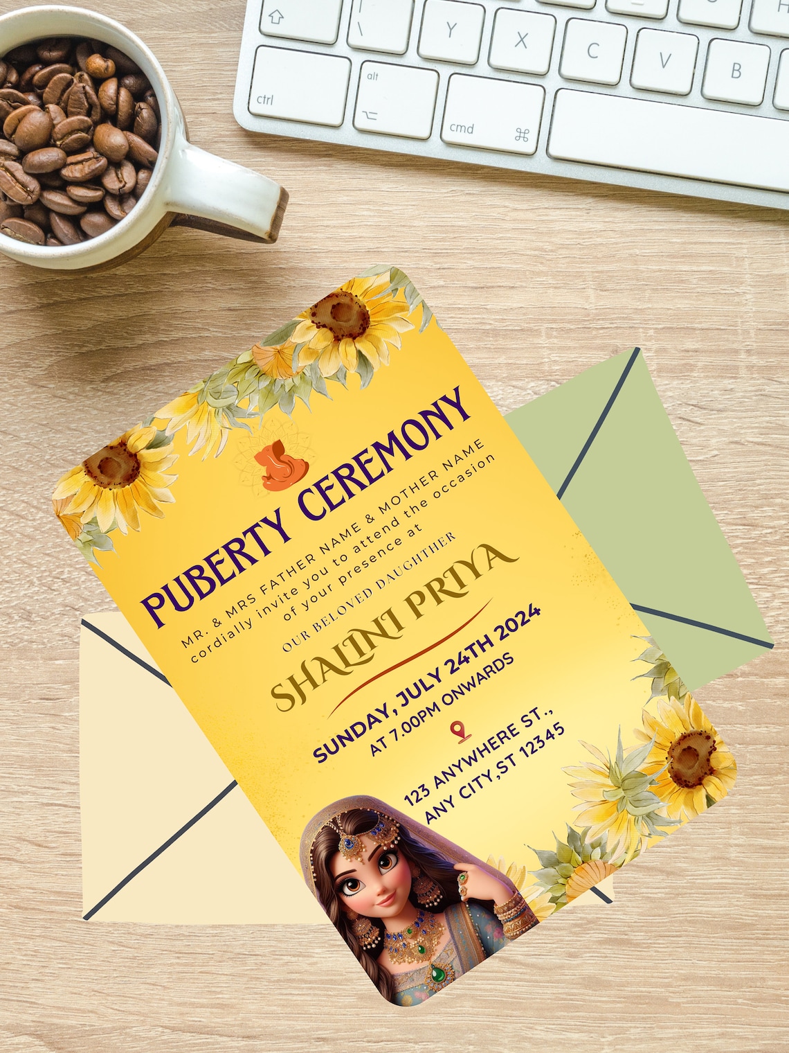 Half Saree Ceremony Invitation & Puberty Ceremony Invitation Digital ...