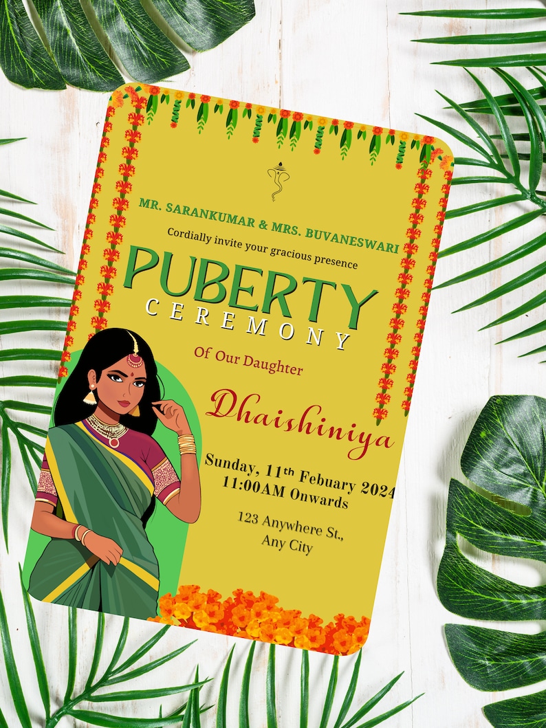 Half Saree Ceremony Invitation & Puberty Ceremony Invitation Digital ...