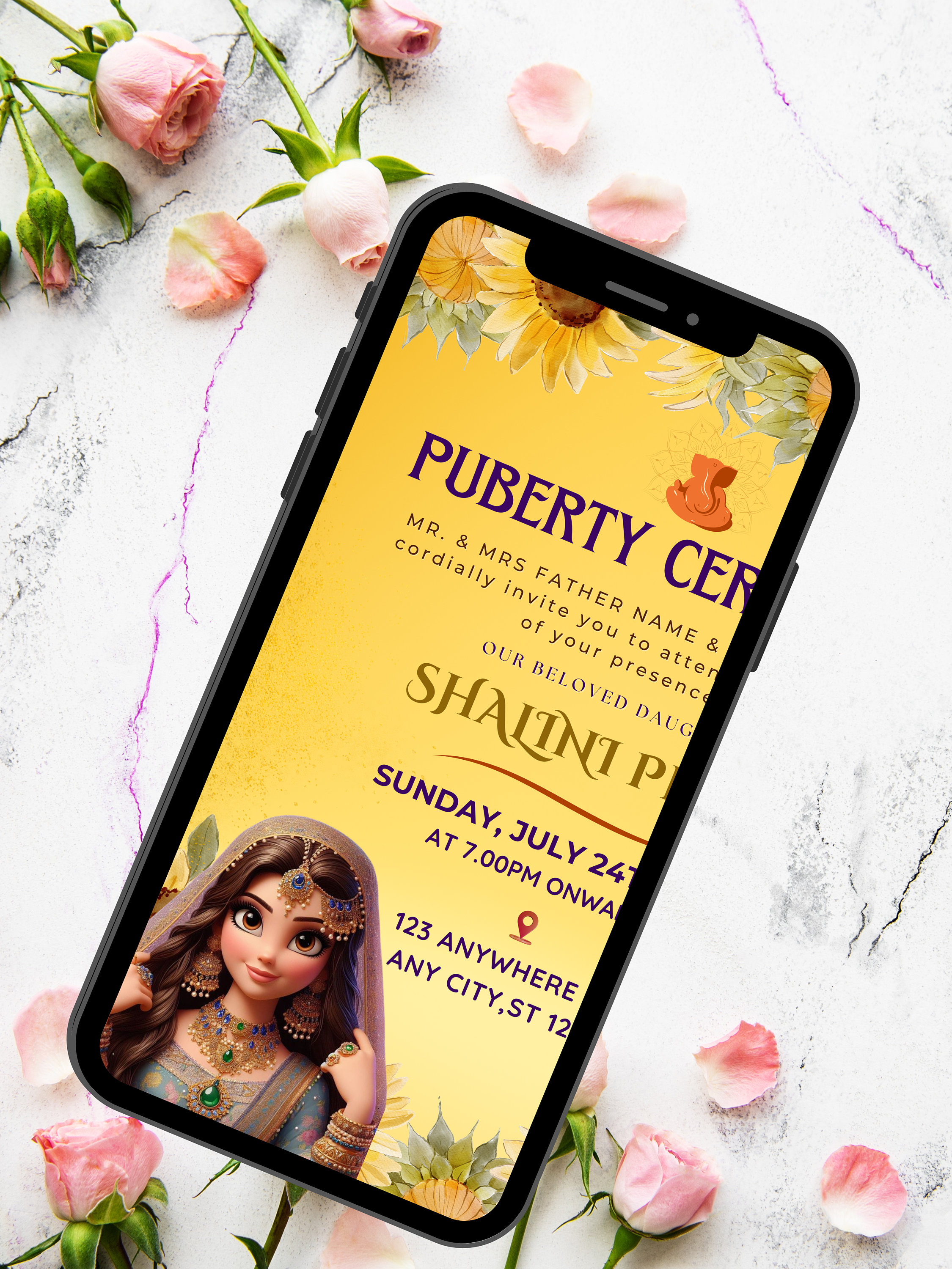 Half Saree Ceremony Invitation & Puberty Ceremony Invitation Digital ...