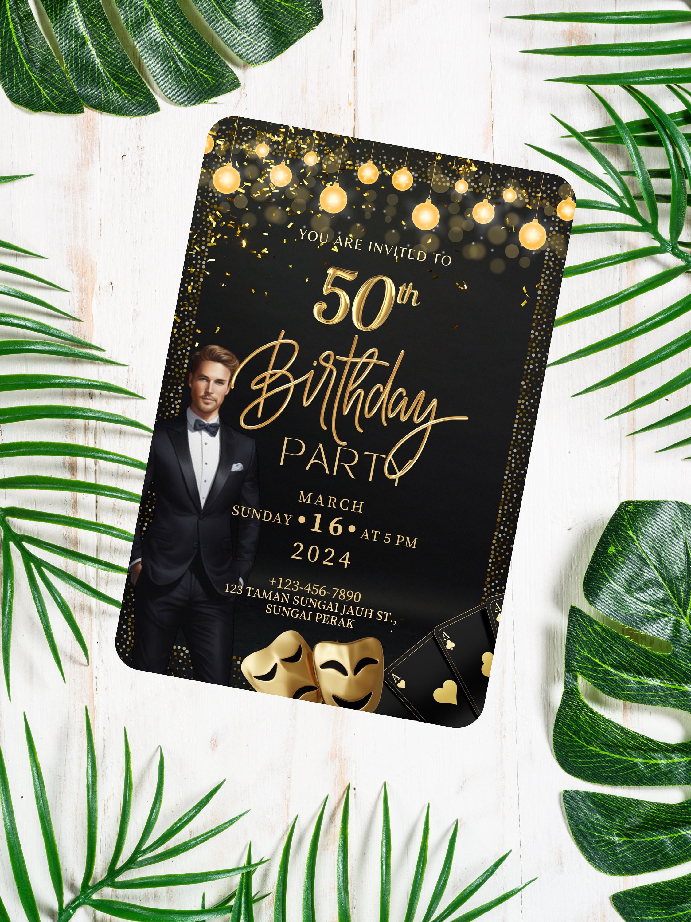 50th Birthday Invitation Digital Template Canva Editable and Printable ...