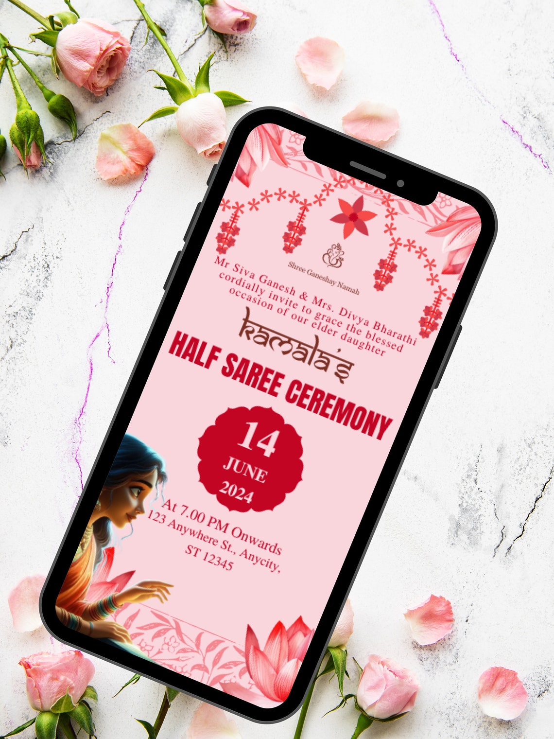 Half Saree Ceremony Invitation & Puberty Ceremony Invitation Digital ...
