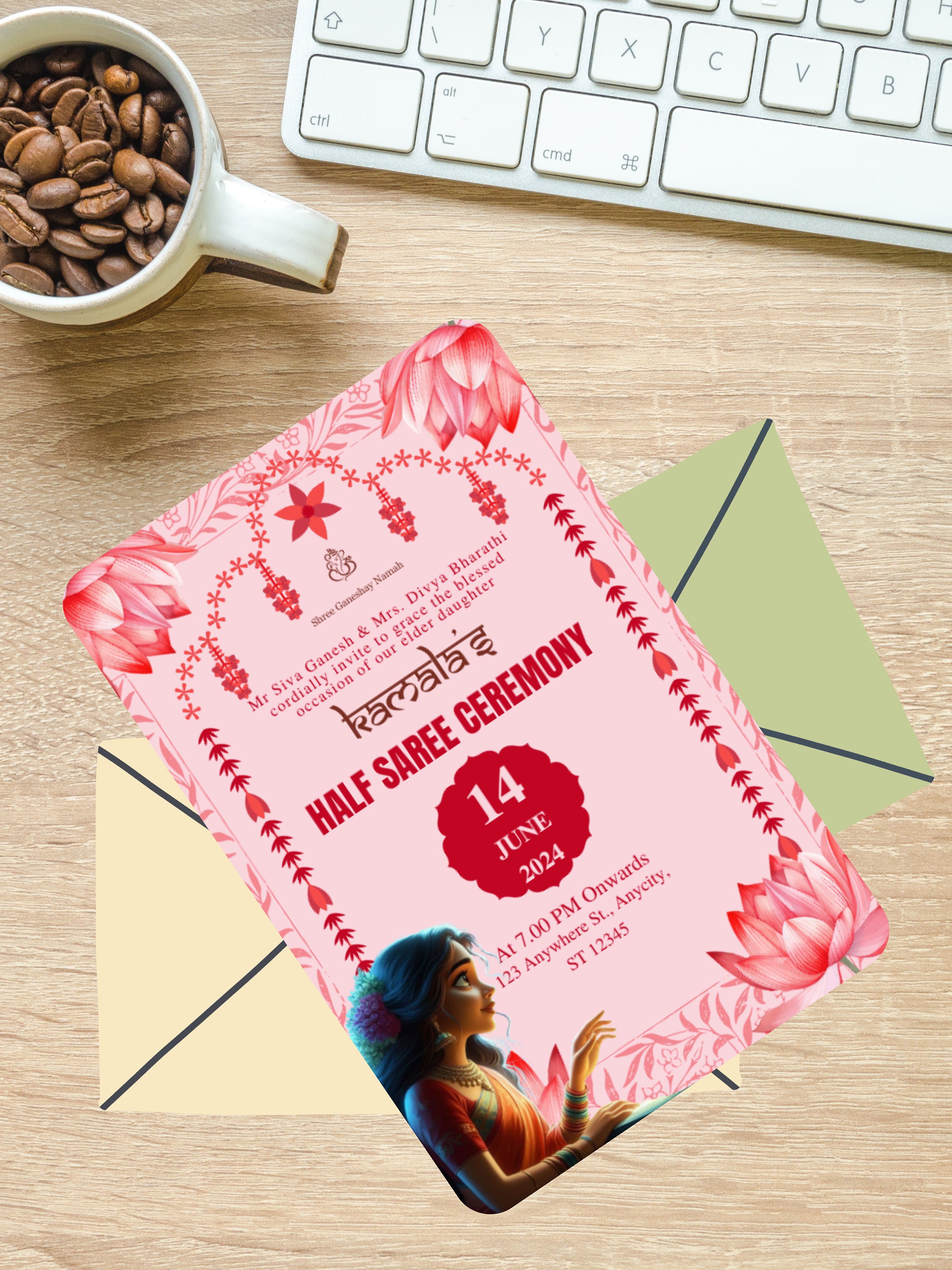 Half Saree Ceremony Invitation & Puberty Ceremony Invitation Digital ...