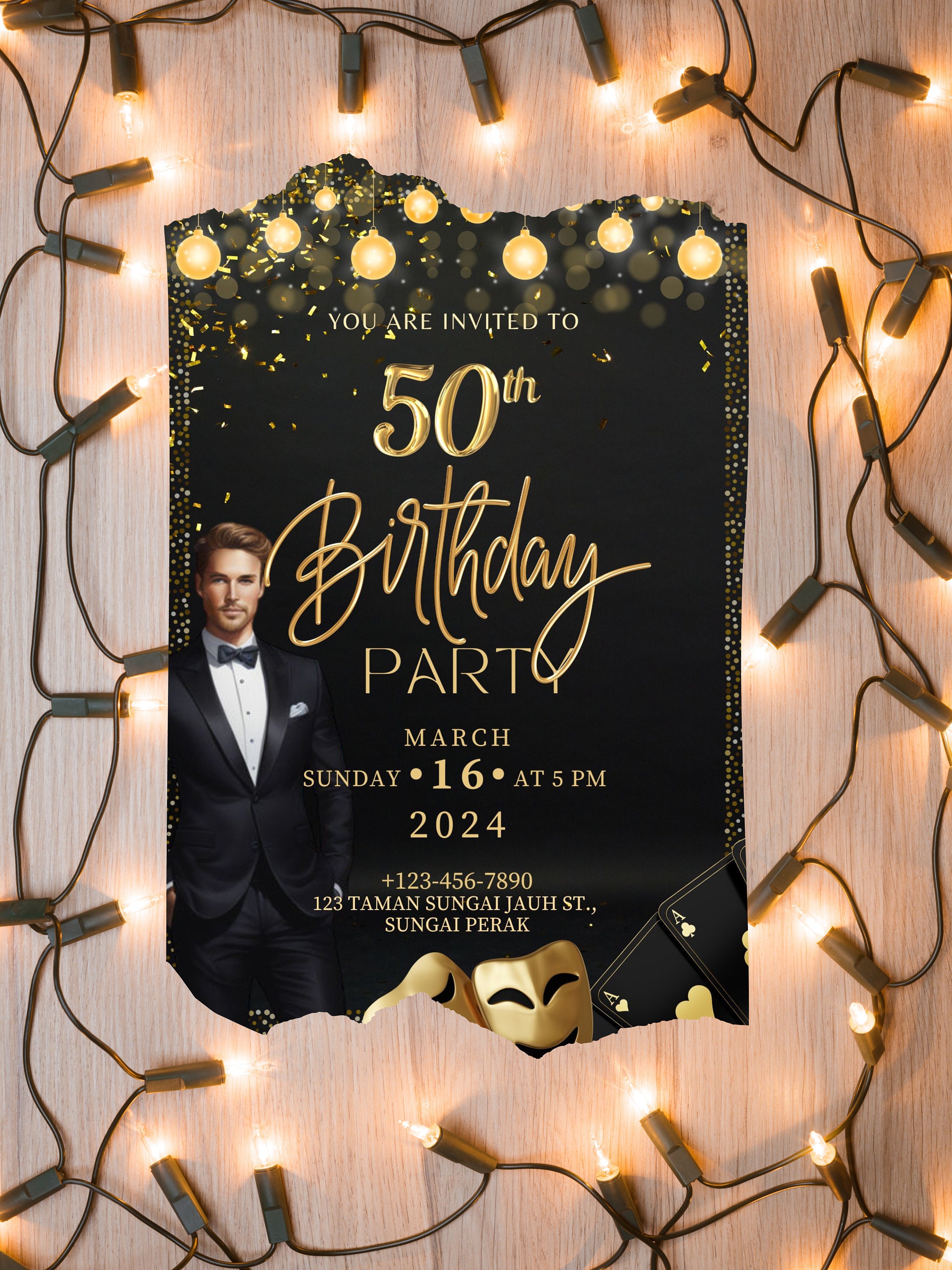 50th Birthday Invitation Digital Template Canva Editable and Printable ...