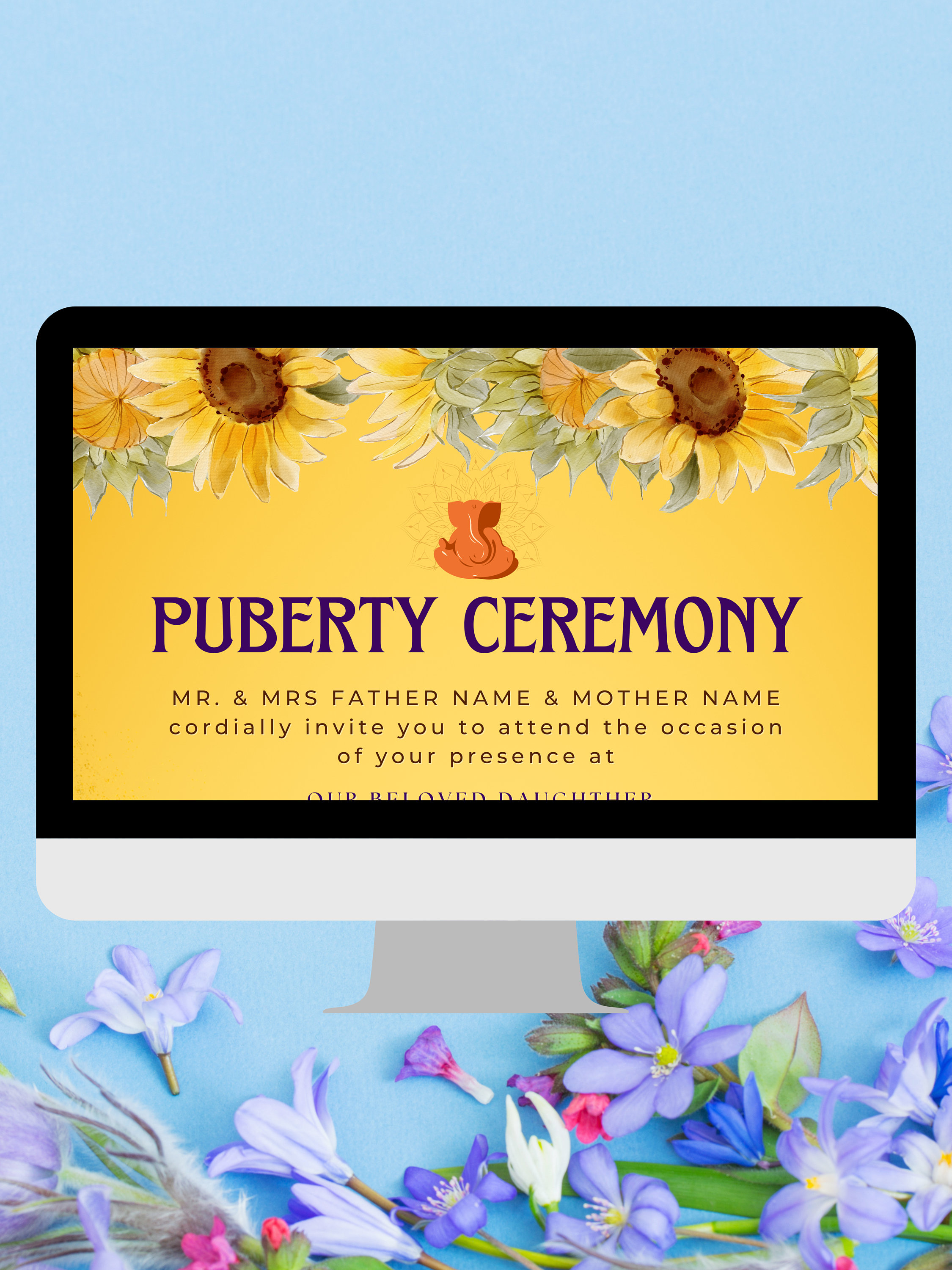 Half Saree Ceremony Invitation & Puberty Ceremony Invitation Digital ...