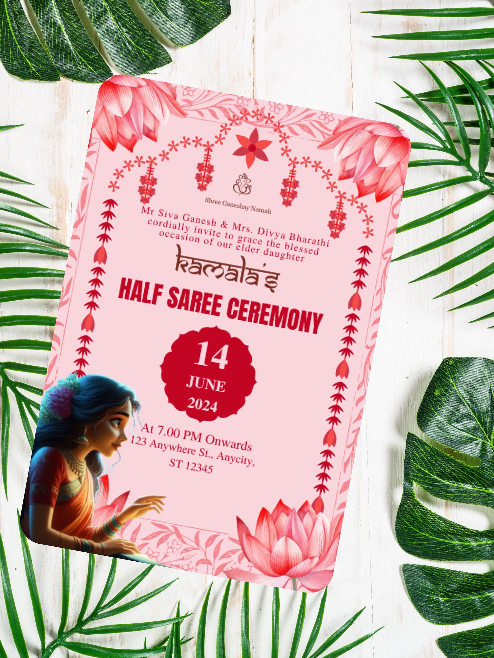 Half Saree Ceremony Invitation & Puberty Ceremony Invitation Digital ...